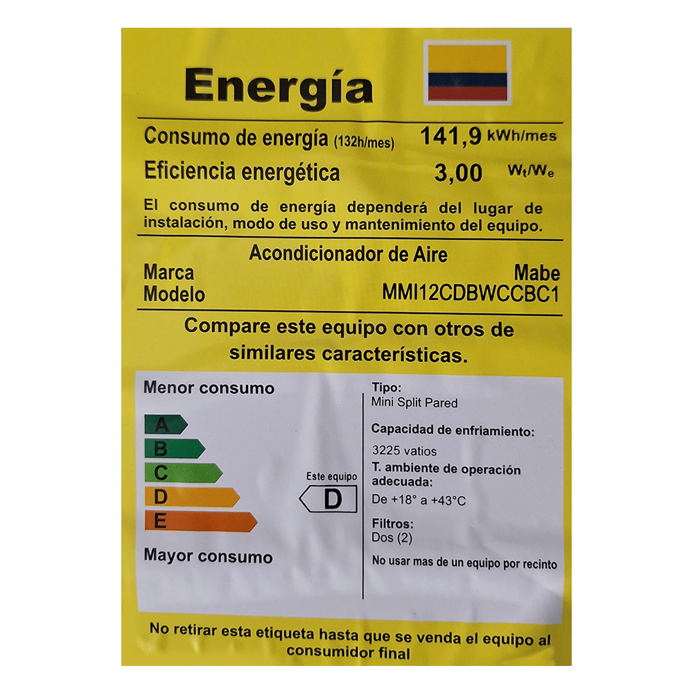 Aire Acondicionado | Mini Split On/Off | 12000 BTU | 220V | R410 | MABE